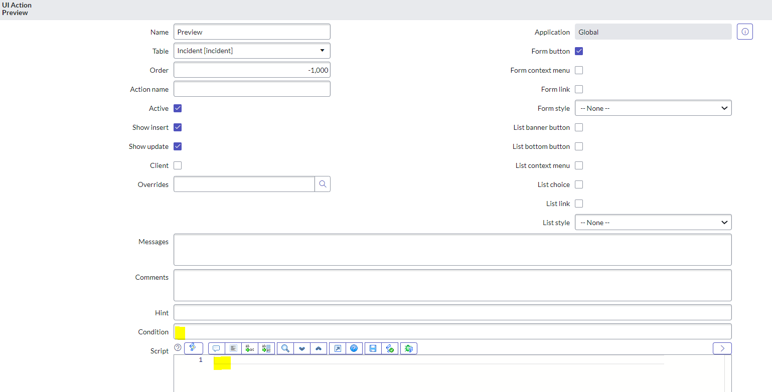How to write a script for preview in UI Action? - ServiceNow Community